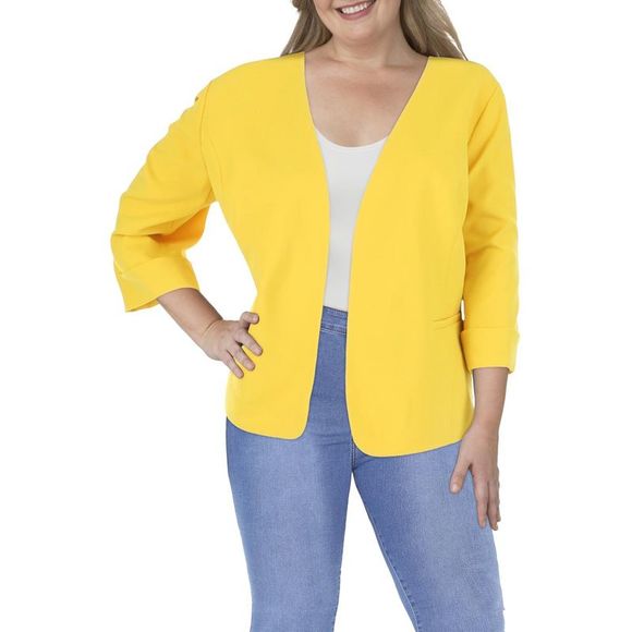Kasper | Jackets & Coats | Kasper Womens Yellow Pintuck Lined Openfront ...